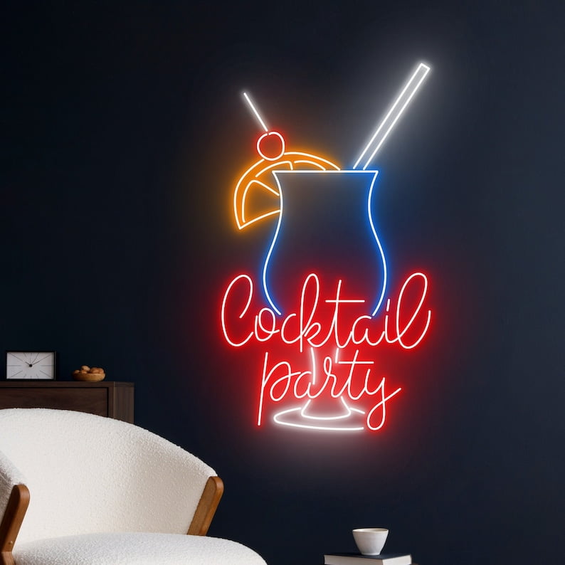 Handmadetneonsign Cocktail Party Neon Light, Cocktail Neon Sign, Wine ...