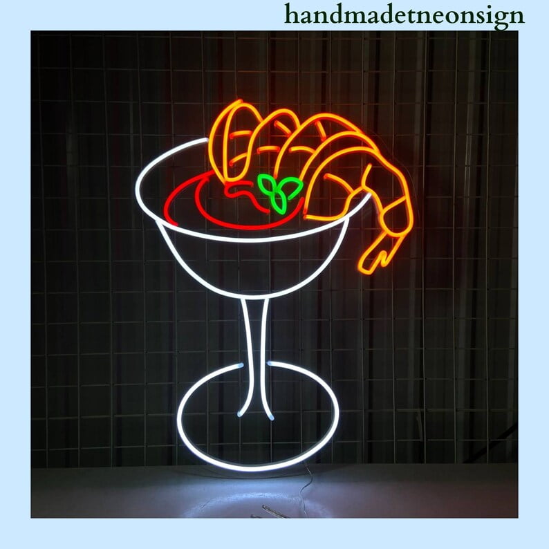 Handmadetneonsign Cocktail Shrimp Neon Sign, Shrimp With Cocktail Wall ...