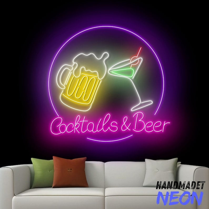 Handmadetneonsign Cocktails And Beer Neon Sign, Cocktails Bar Led Sign ...