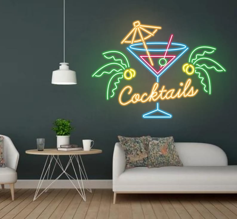 Handmadetneonsign Cocktails Led Sign, Cocktails Neon Sign, Wall Decor ...