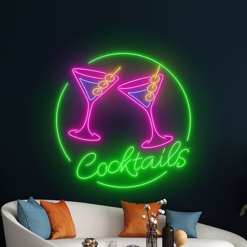 Handmadetneonsign Cocktails Martini Wall Art, Martini Wall Decor ...