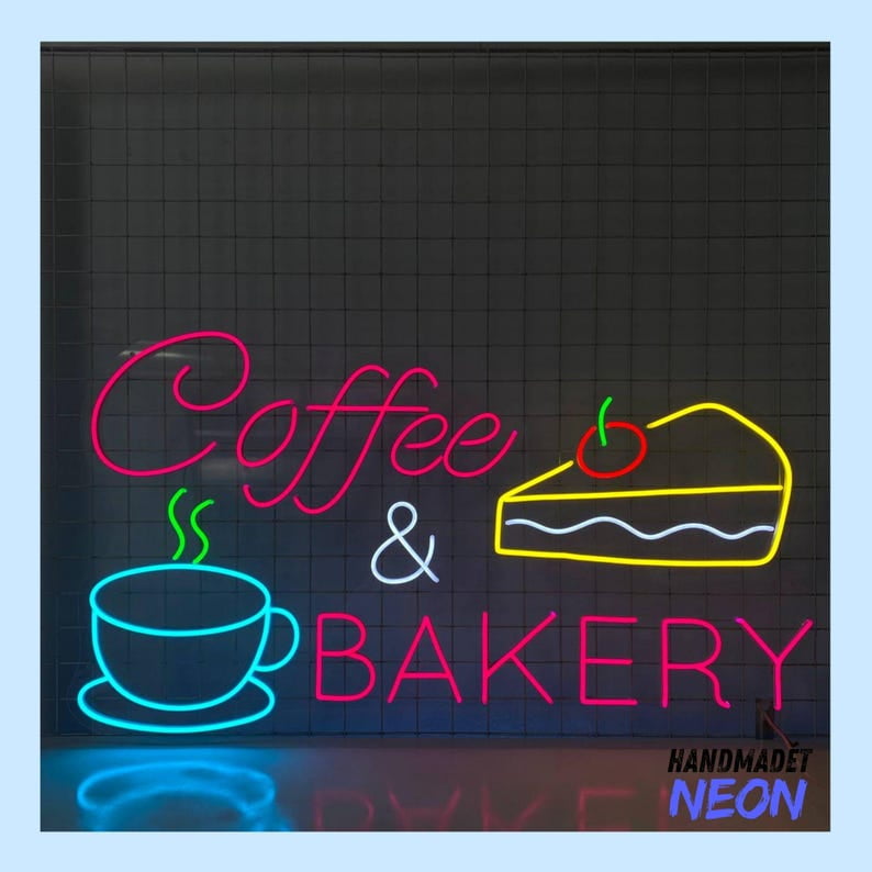 Handmadetneonsign Coffee And Bakery Neon Sign, Coffee Cake Led Sign ...