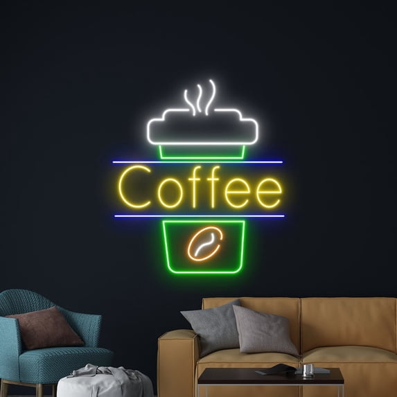 Handmadetneonsign Coffee Cup Neon Sign, Coffee Bean Wall Art Decor ...