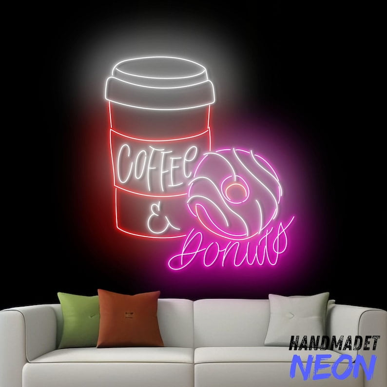 Handmadetneonsign Coffee & Donuts Neon Sign, Donut Coffee Led Sign ...