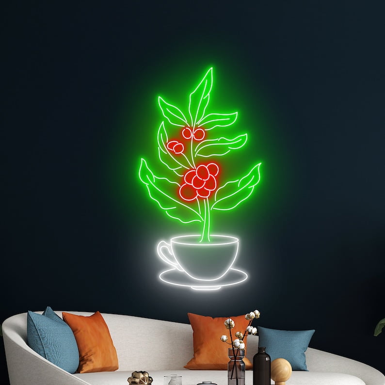 Handmadetneonsign Coffee Plant Coffee Cup Neon Sign, Coffee Cup Neon ...