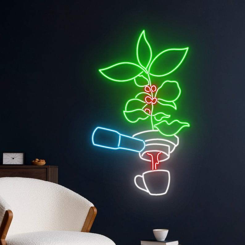 Handmadetneonsign Coffee Tree Coffee Machine Neon Sign, Coffee Cup Neon ...