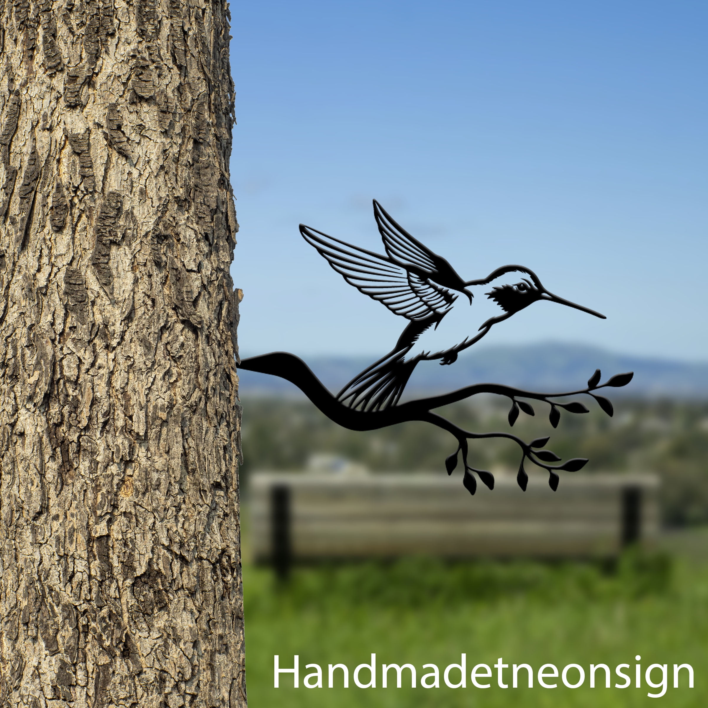 Handmadetneonsign Colibri On Branch Metal Tree Stake, Colibri Garden ...