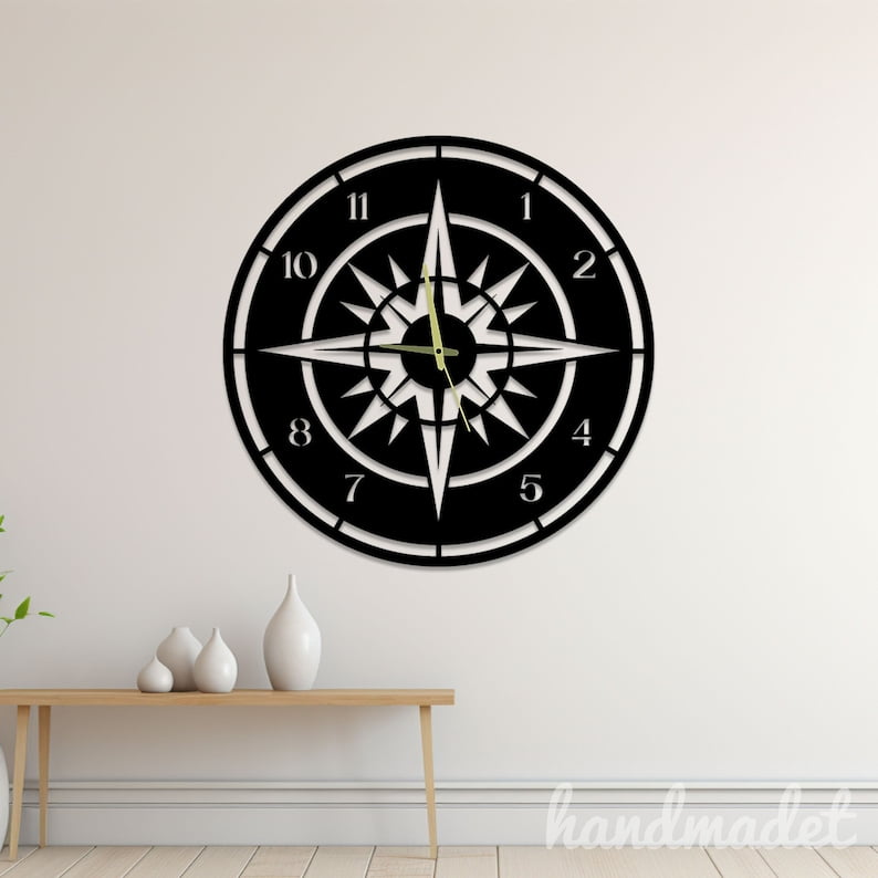 Handmadetneonsign Compass Rose Wall Clock Unique, Year Date Round Wall ...