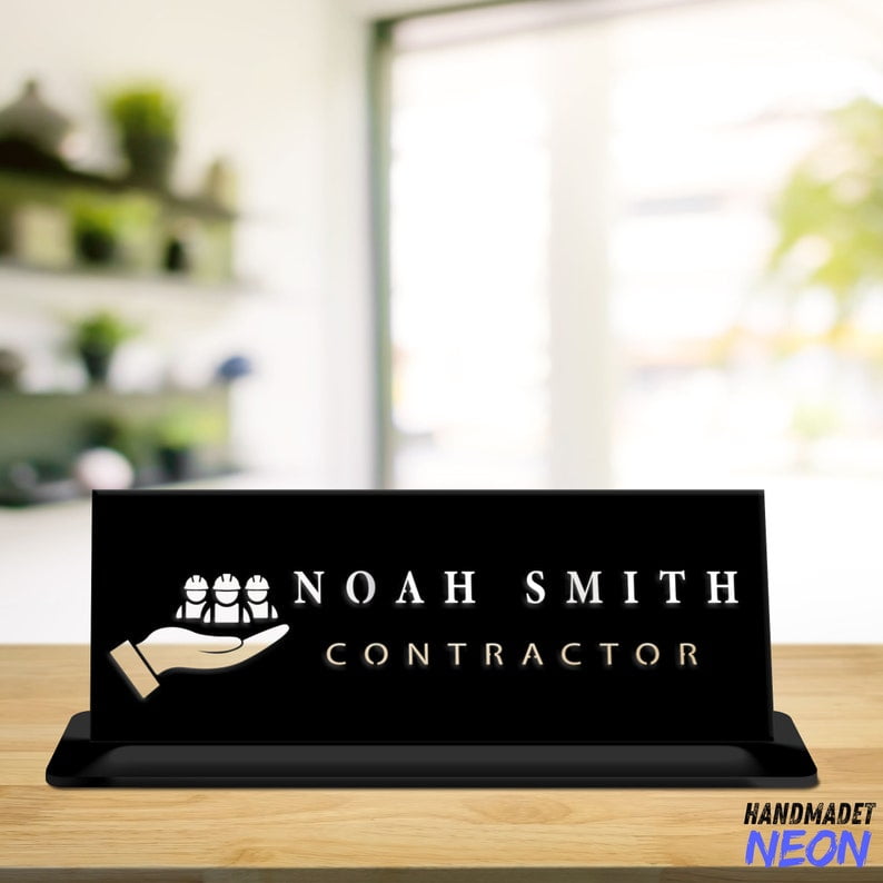 Handmadetneonsign Contractor Metal Name Plate, Contractor Engraved Desk ...