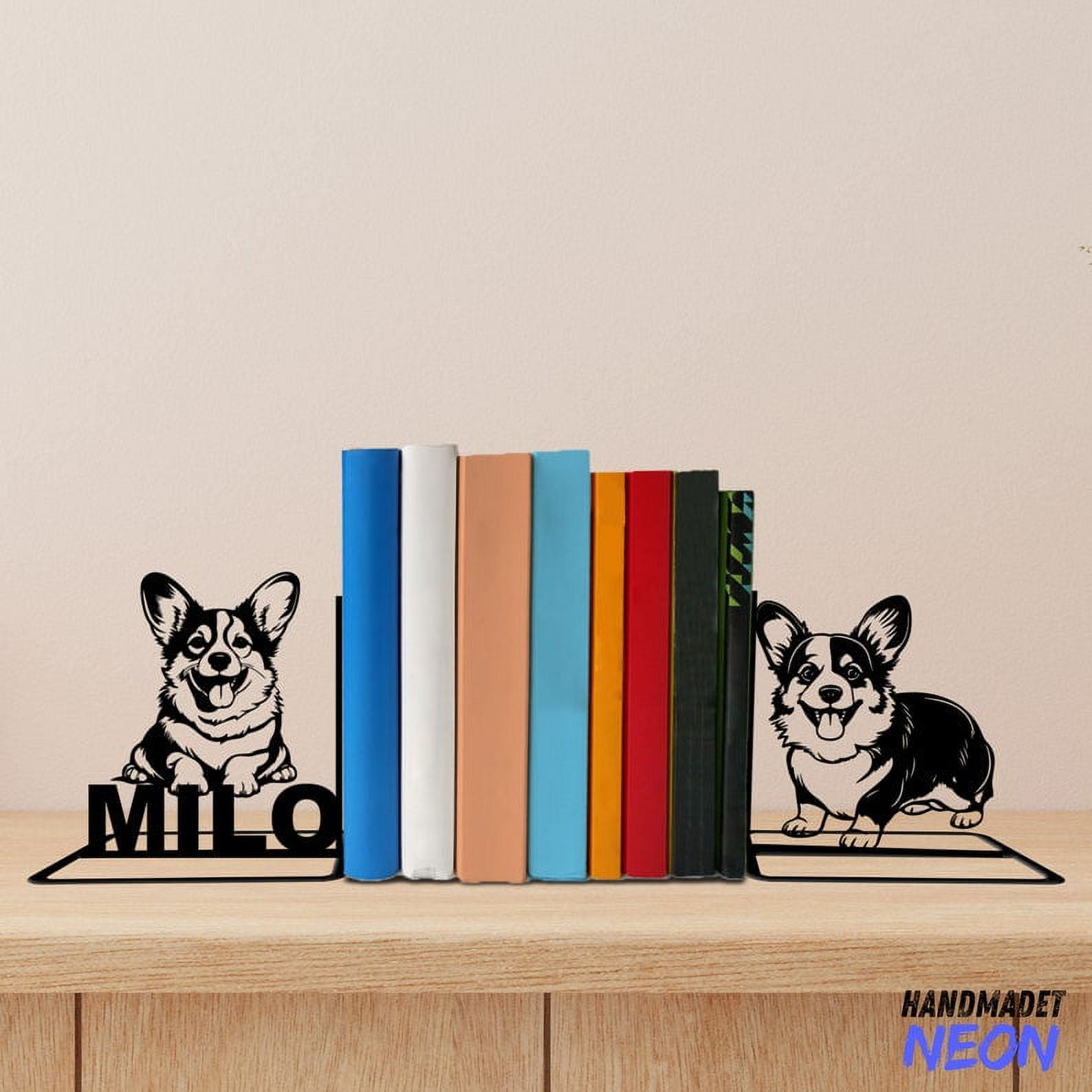 Handmadetneonsign Corgi Dog Metal Bookends, Corgi Dog Name Bookend, Dog ...