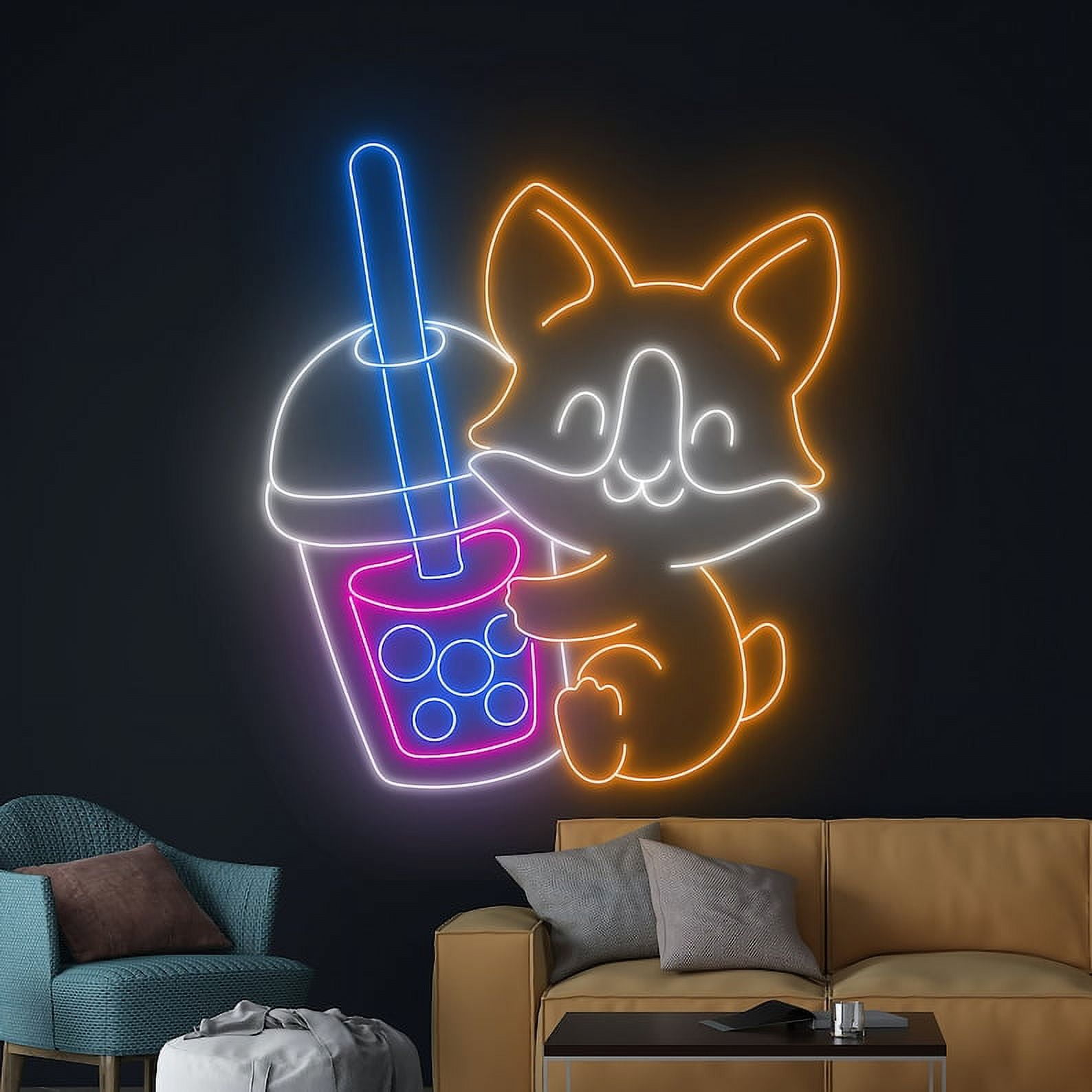Handmadetneonsign Corgi Drinking Boba Tea Neon Sign, Corgi Boba Tea ...