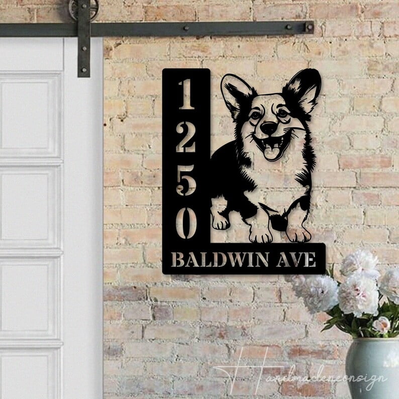 Handmadetneonsign Corgi House Number Metal Wall Art LED Light ...