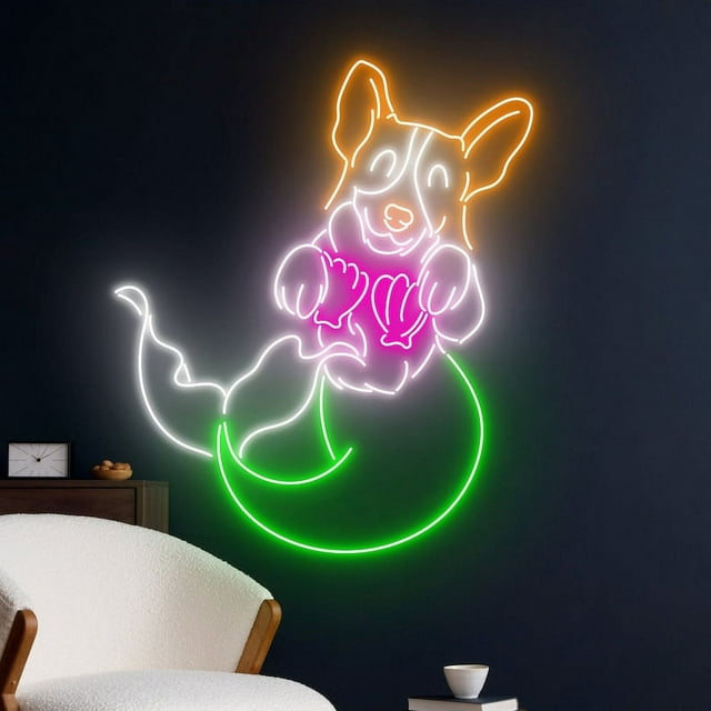 Handmadetneonsign Corgi Mermaid Neon Sign, Mermaid Corgi Neon Light ...