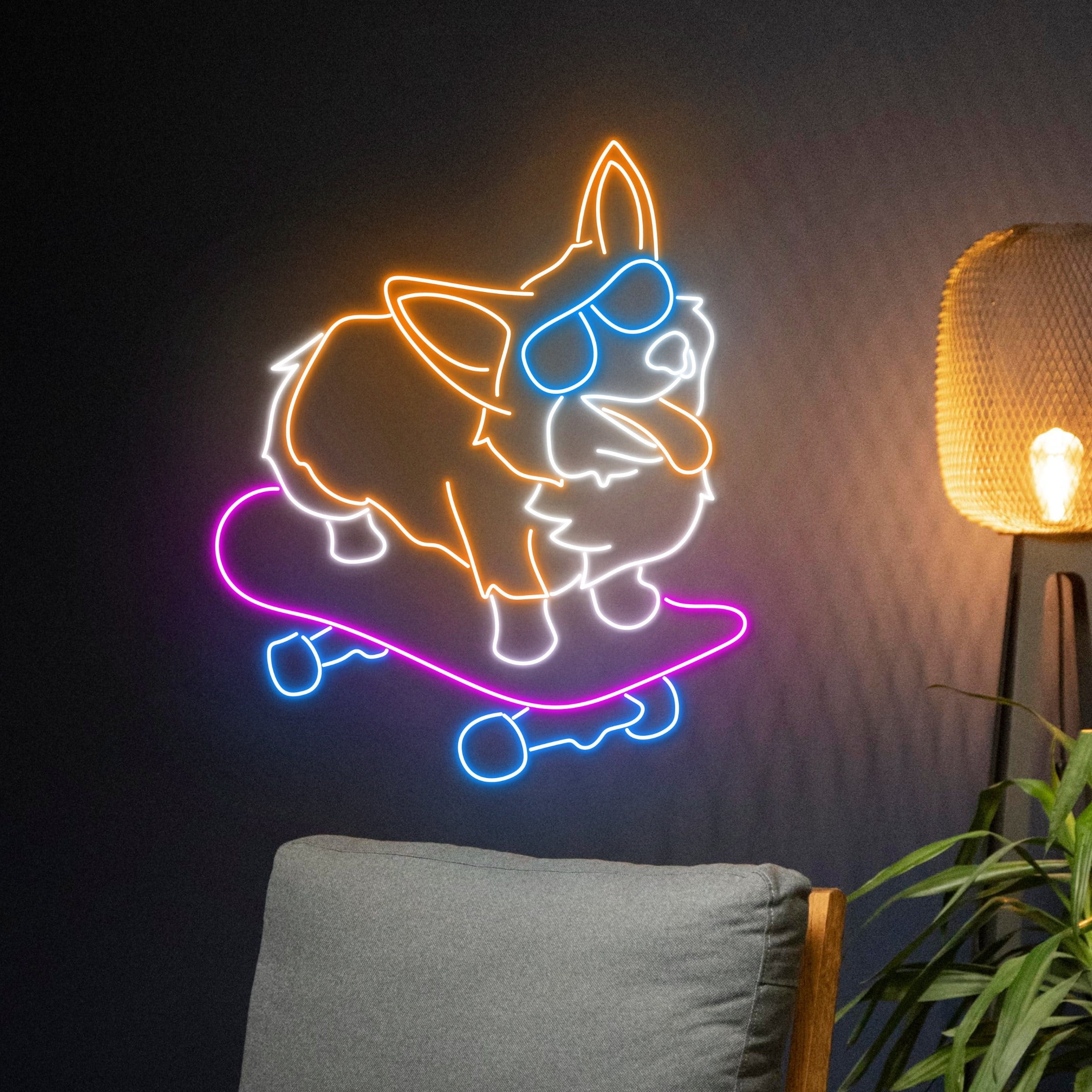 Handmadetneonsign Corgi Skateboarding Neon Sign, Skateboard Corgi Led ...