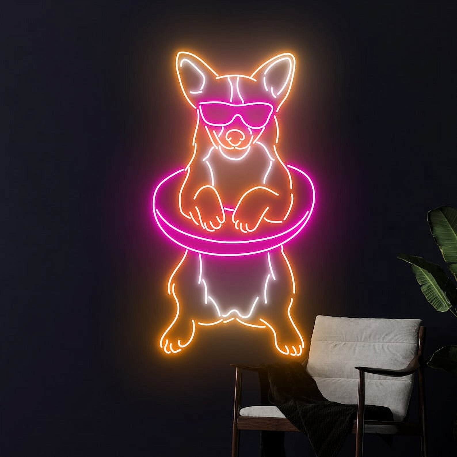 Handmadetneonsign Corgi Swimming Neon Sign, Swimming Corgi Neon Light ...