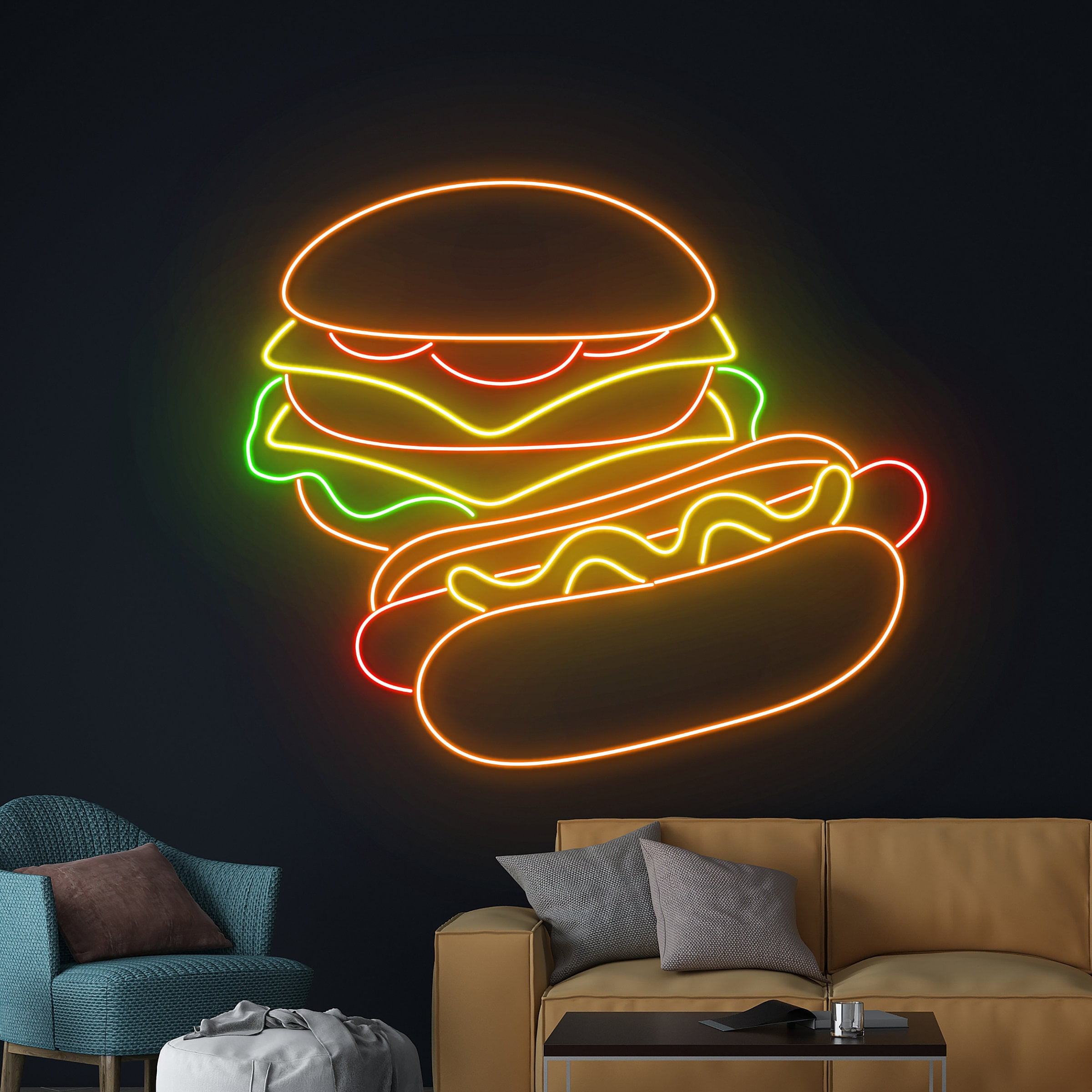 Handmadetneonsign Couple Burger And Hotdog Neon Sign, Burgers Neon ...