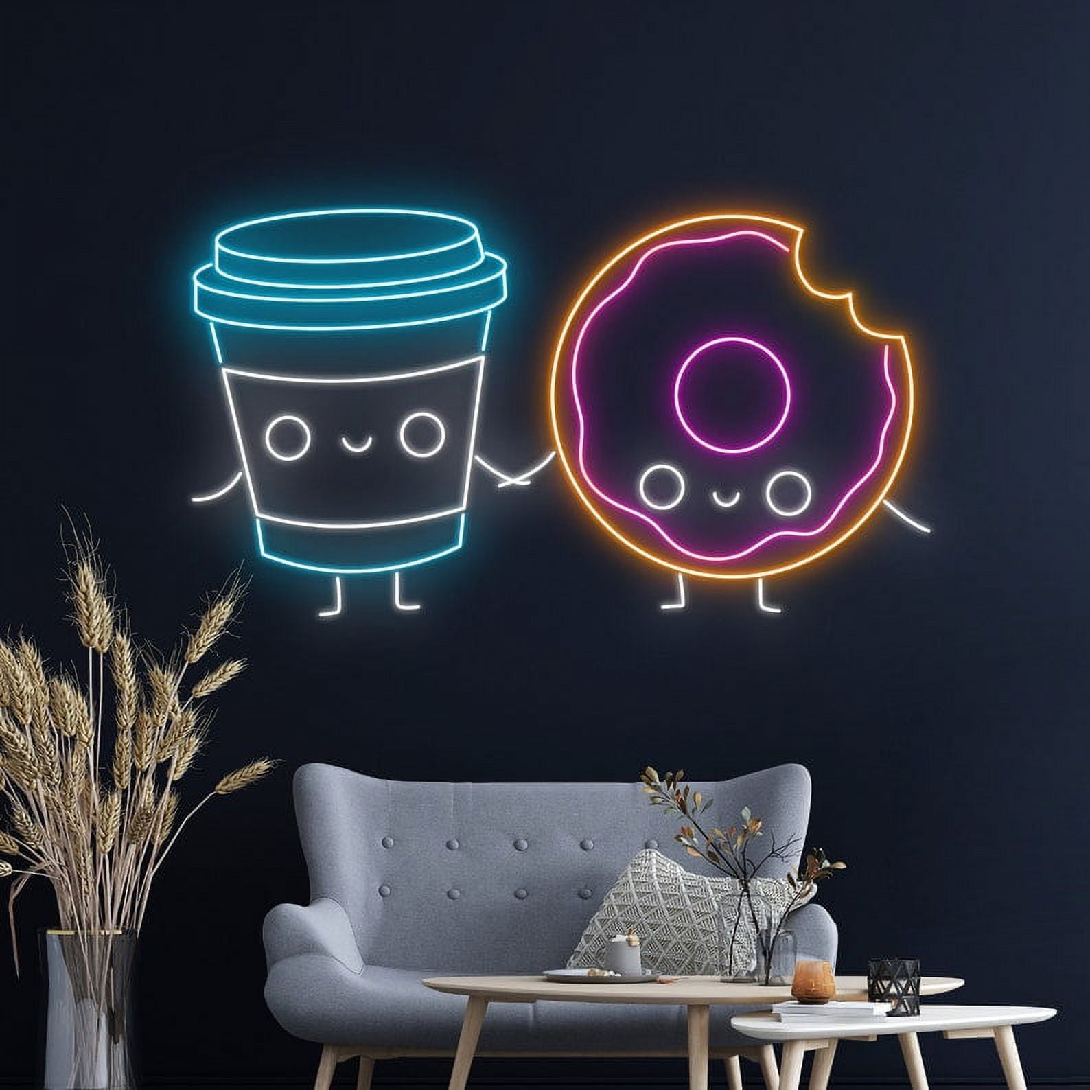 Handmadetneonsign Couple Milk And Donut Led Neon Sign, Donut Led Sign ...