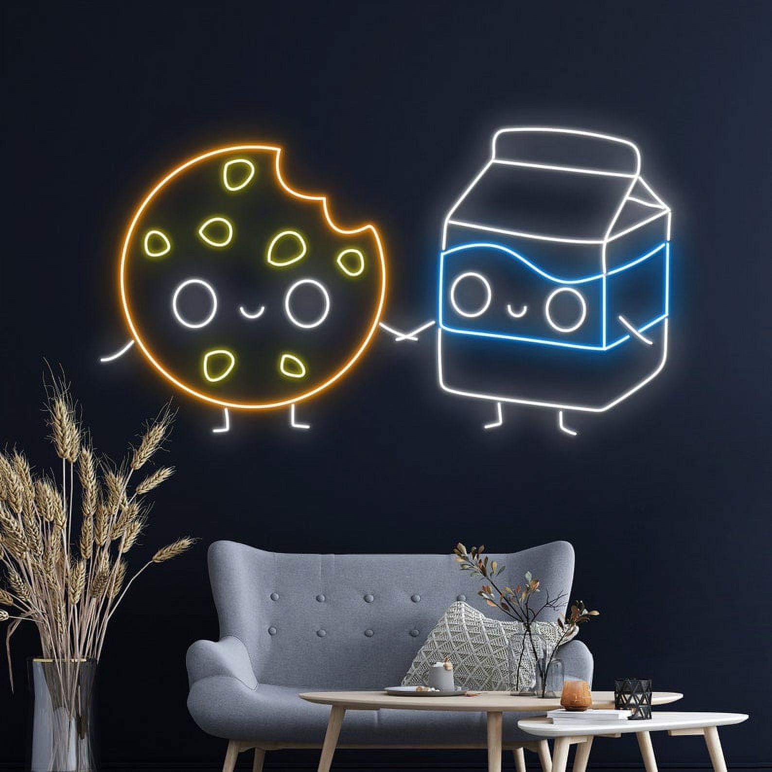 Handmadetneonsign Couple Milk And Cookie Led Neon Sign, Milk Led Sign ...