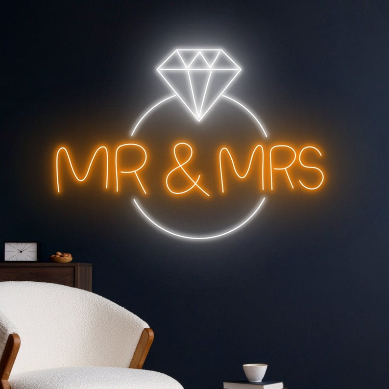 Handmadetneonsign Couple Rings Neon Sign, Wedding Rings Neon Light ...