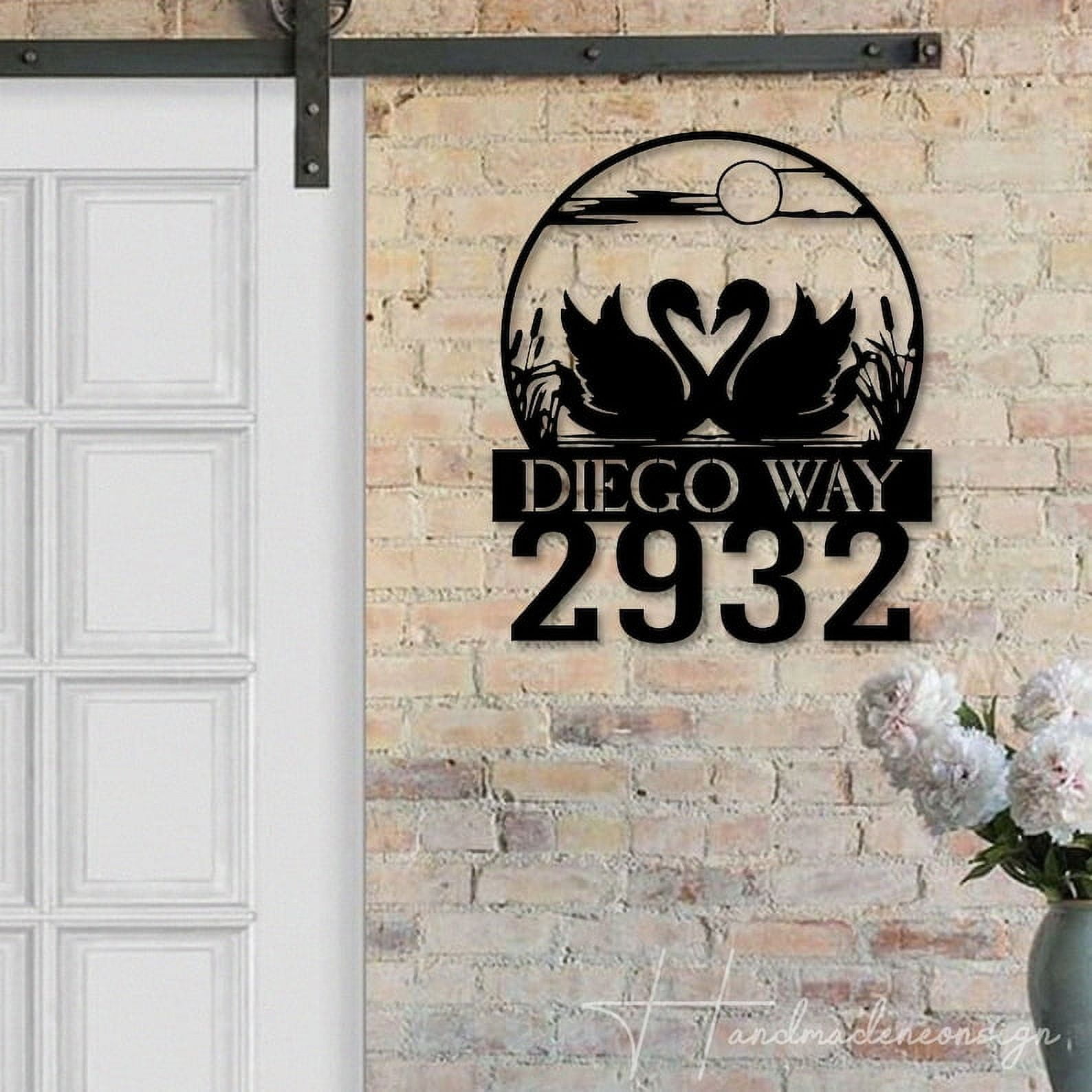 Handmadetneonsign Couple Swan House Number Metal Wall Art LED Light ...