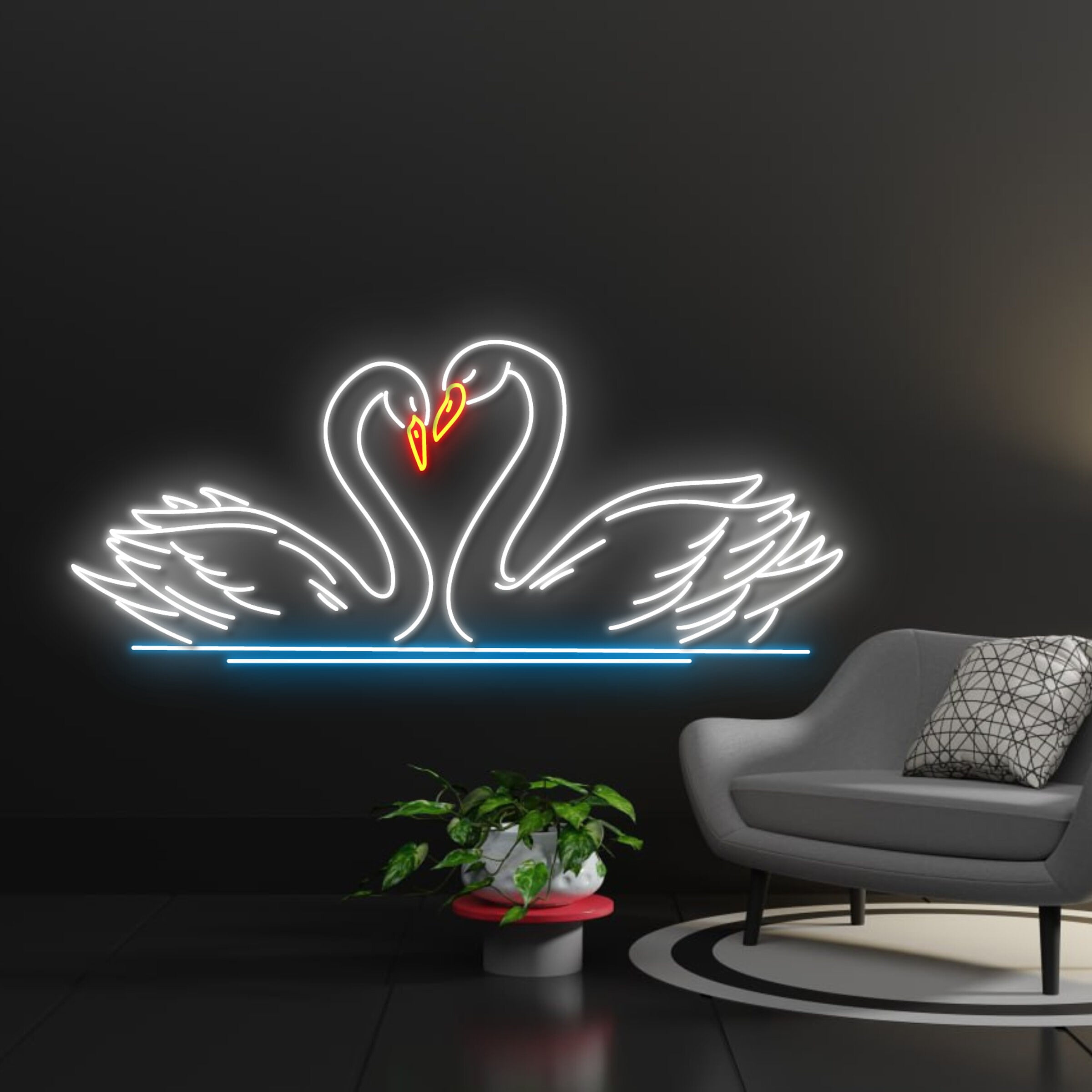 Handmadetneonsign Couple Swans Led Sign, Couple Swans Neon Sign, Wall ...