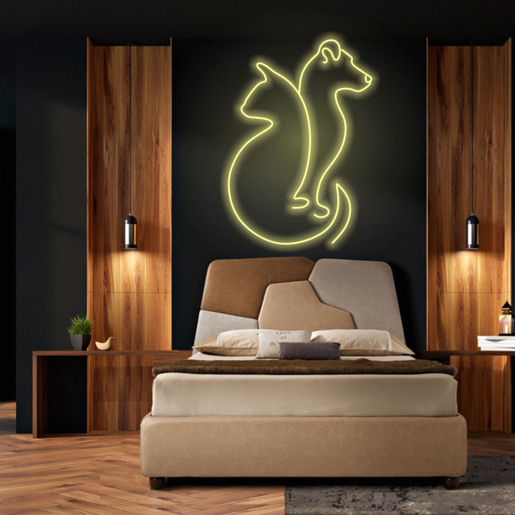 Handmadetneonsign Couple cat and dog neon sign, Pet Neon light wall art ...