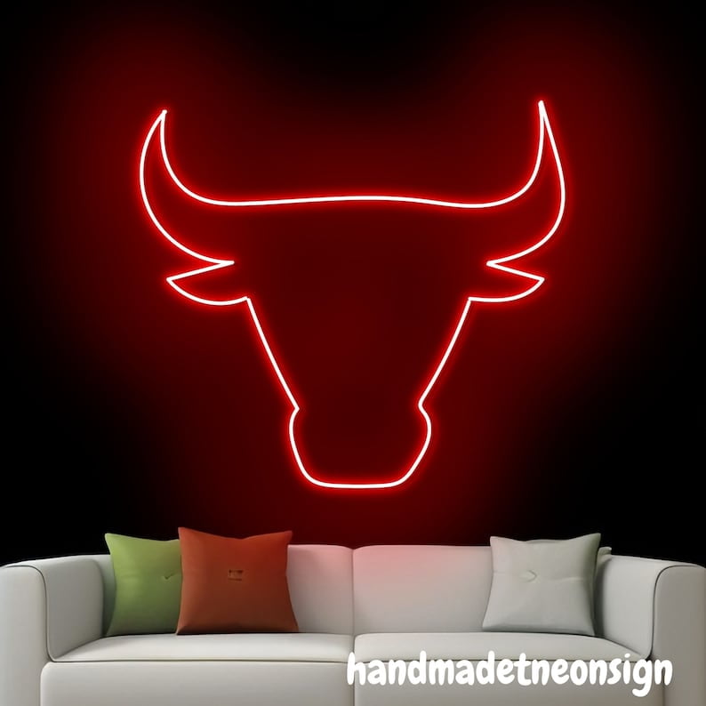Handmadetneonsign Cow Head Neon Sign, Cow Head Line Art Wall Art Decor ...