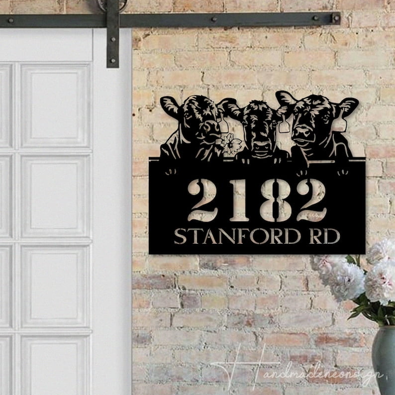 Handmadetneonsign Cow House Number Metal Wall Art LED Light ...