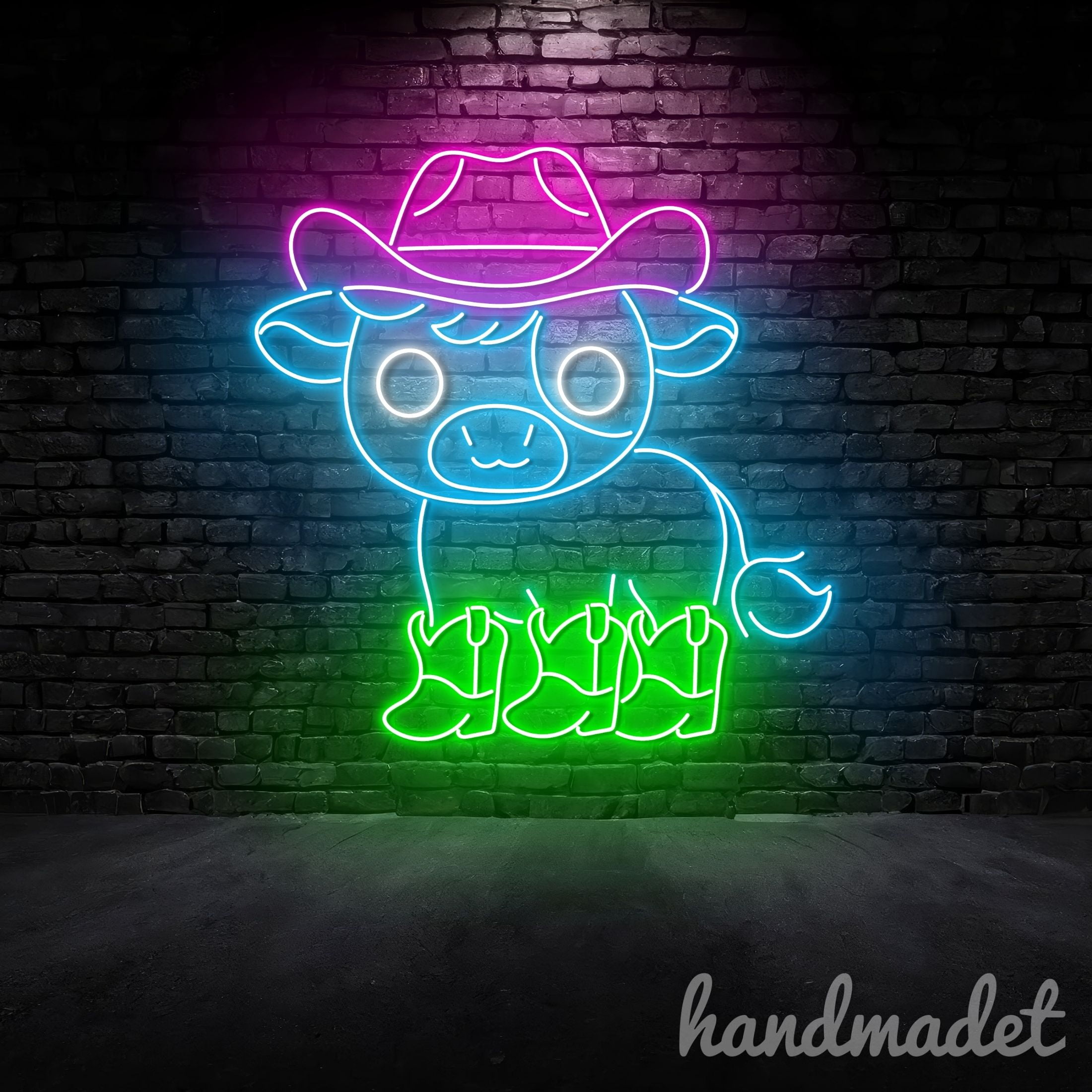 Handmadetneonsign Cow Neon Sign, Cowboy Cow Led Light, Western Cow Wall ...