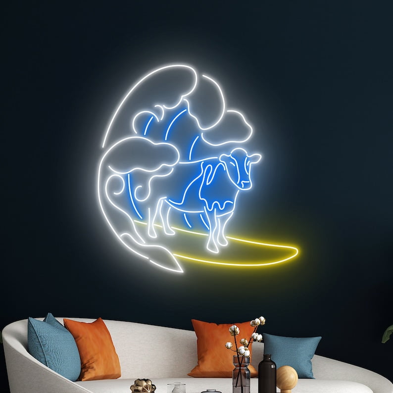 Handmadetneonsign Cow Surfing Neon Sign, Surfing Cow Neon Sign, Custom ...