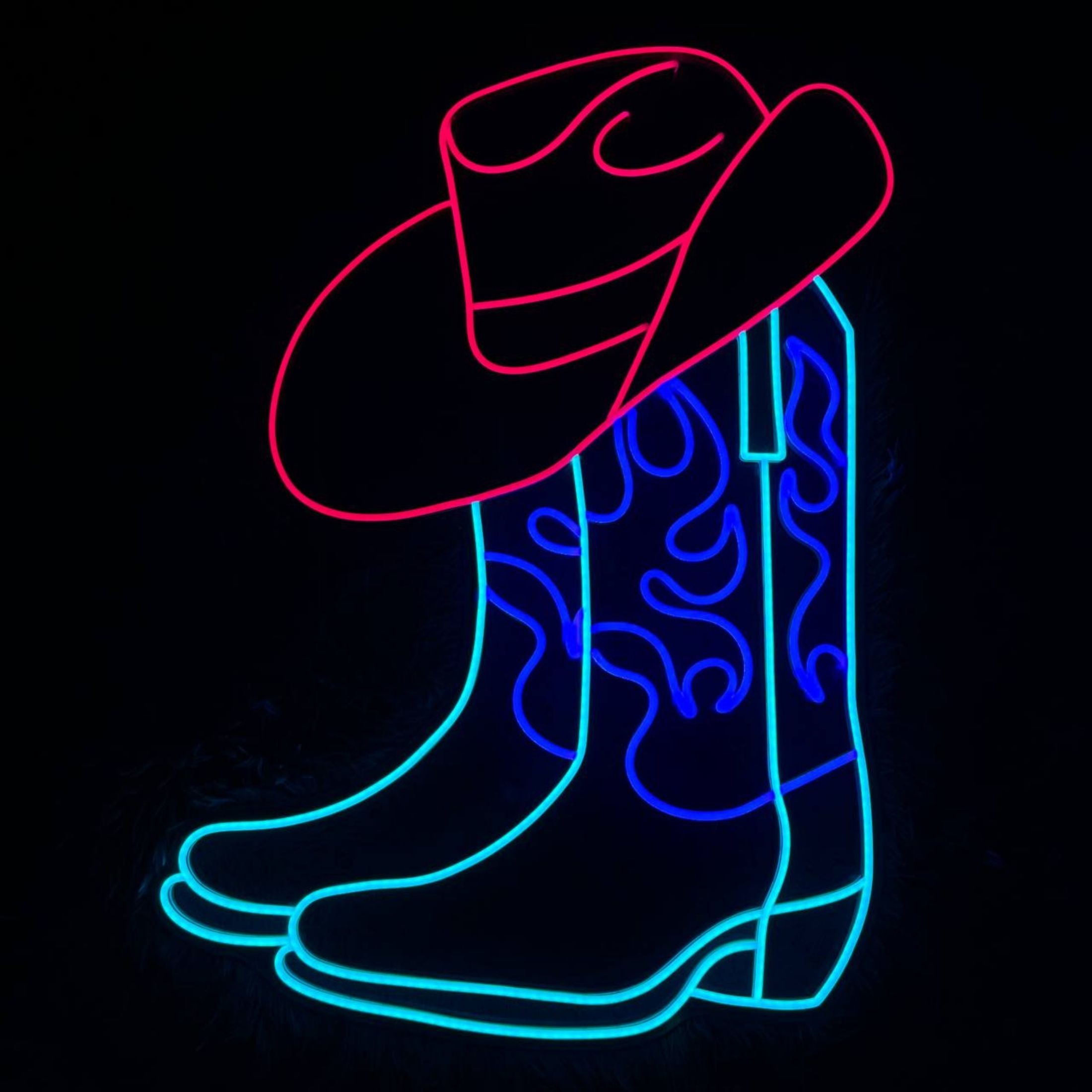 Handmadetneonsign Cowboy Boot and Hat Neon Sign, Cowboy Boot Wall Art ...