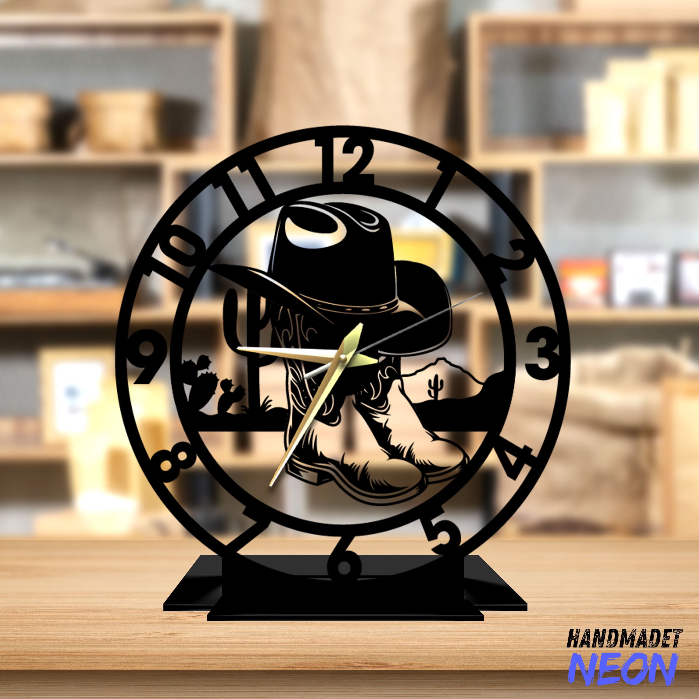 Handmadetneonsign Cowboy Boots Hat Tabletop Metal Clock, Cowboy Desktop ...