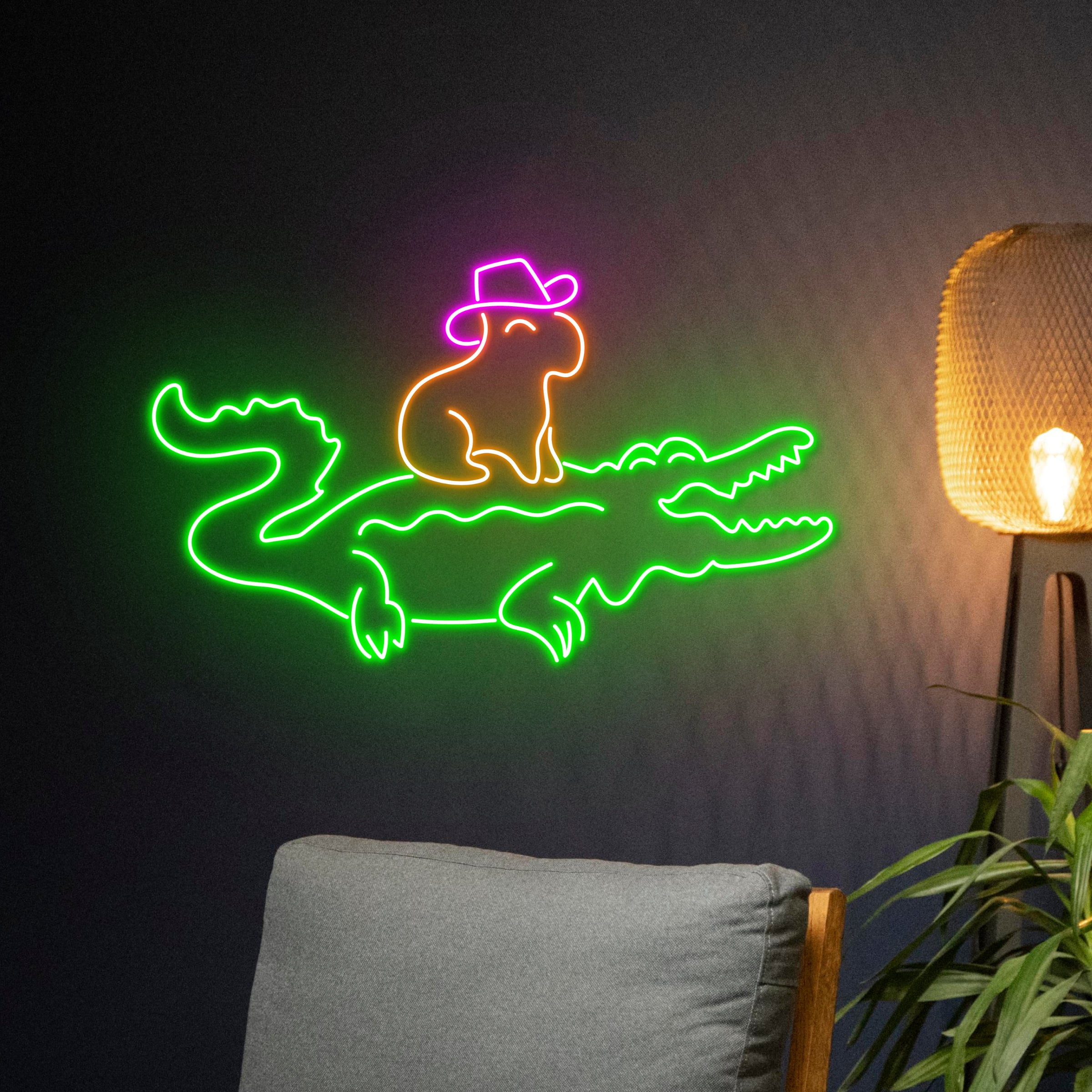 Handmadetneonsign Cowboy Capybara Crocodile Neon Sign, Crocodile ...