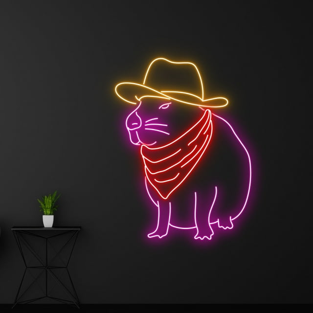 Handmadetneonsign Cowboy Capybara Neon Sign, Capybara Cowboy Led Sign ...