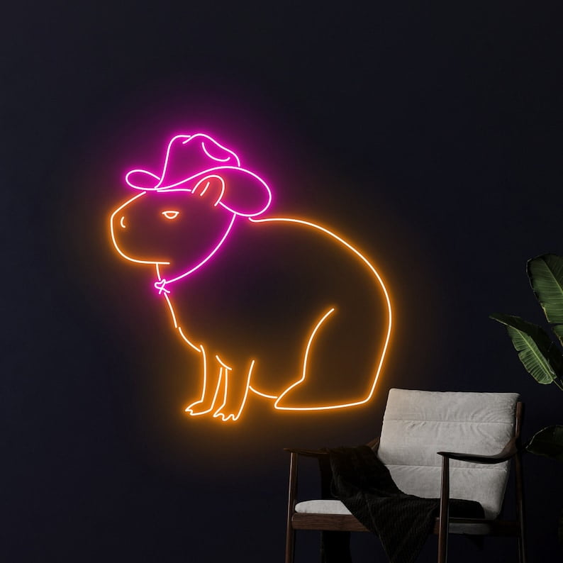 Handmadetneonsign Cowboy Capybara Neon Sign, Capybara Cowboy Led Sign ...