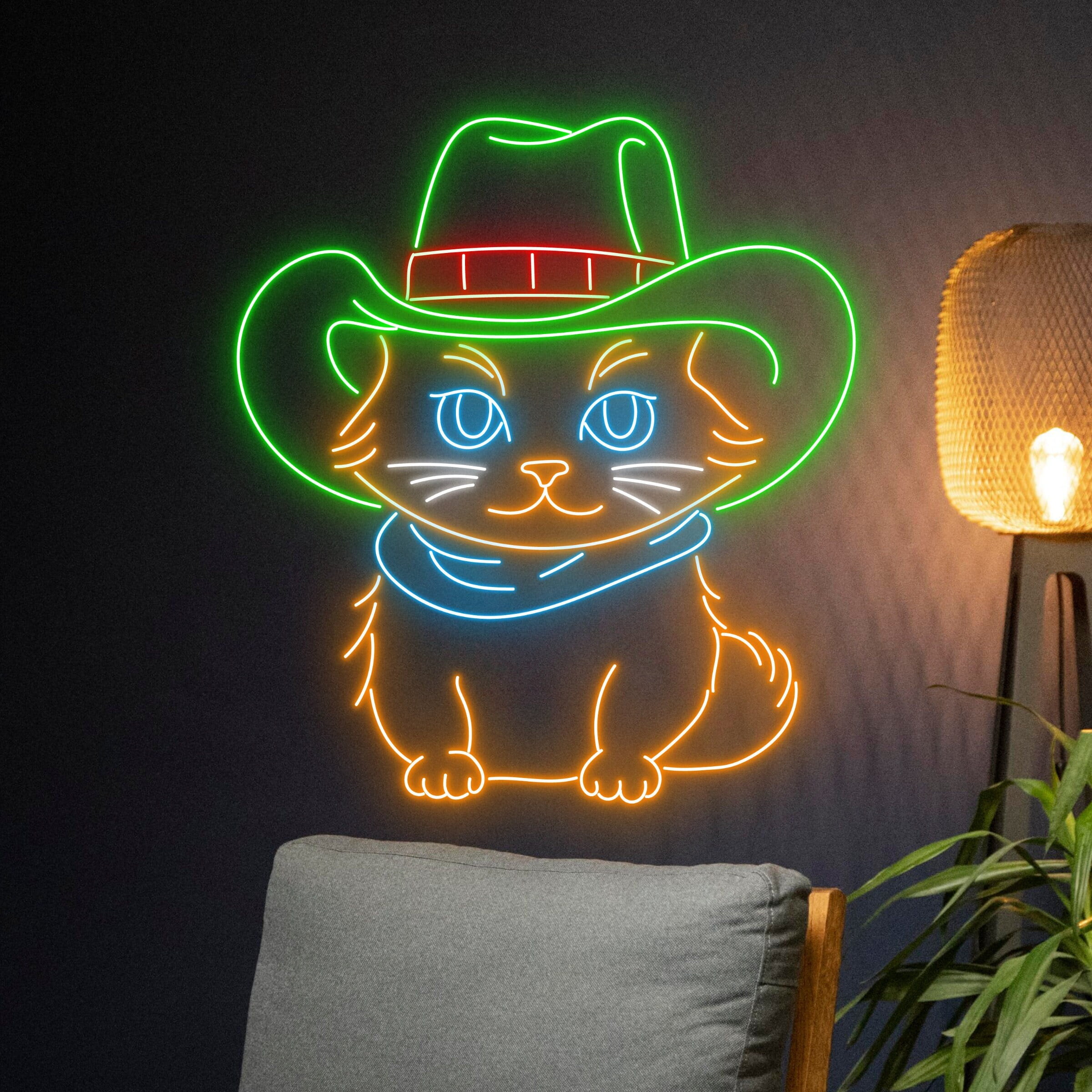 Handmadetneonsign Cowboy Cat Neon Sign, Cowboy Cat Led Sign, Cat Cowboy ...