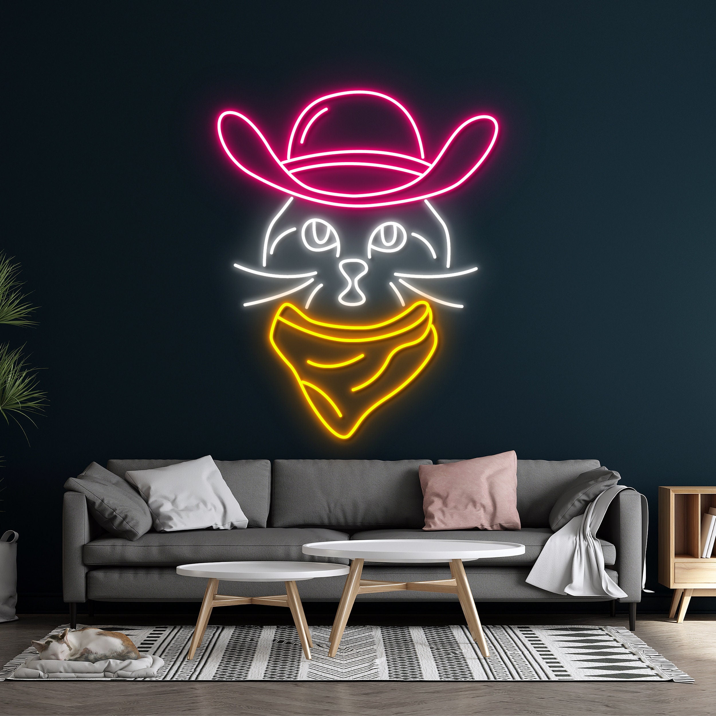 Handmadetneonsign Cowboy Cat Neon Sign, Cowboy Cat Led Signs, Cowboy ...