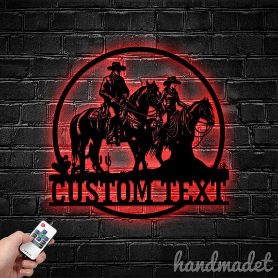 Handmadetneonsign Cowboy Couple Metal Wall Art Light, Cowboy Horse ...