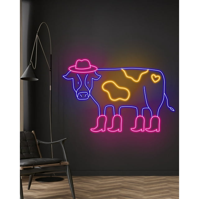 Handmadetneonsign Cowboy Cow Neon Sign, Cowboy Cow Led Signs, Cowboy ...