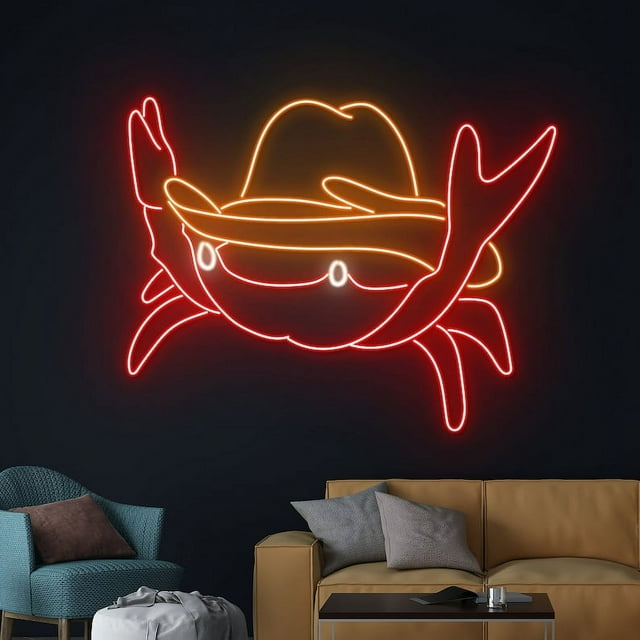 Handmadetneonsign Cowboy Crab Neon Sign, Cowboy Hat Crab Led Sign ...