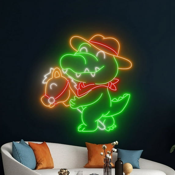 Handmadetneonsign Cowboy Crocodile Neon Sign, Crocodile Riding Horse ...