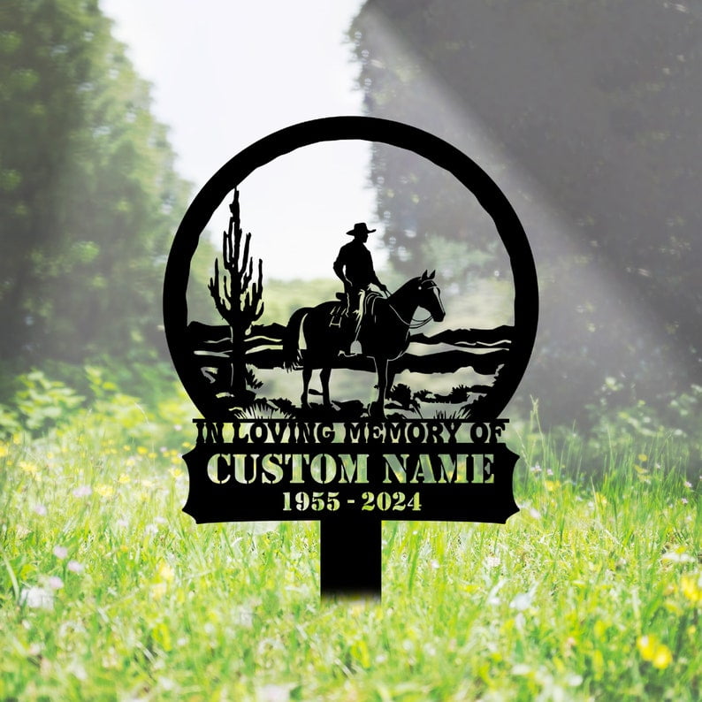 Handmadetneonsign Cowboy Desert Memorial Metal With Stake, Country ...