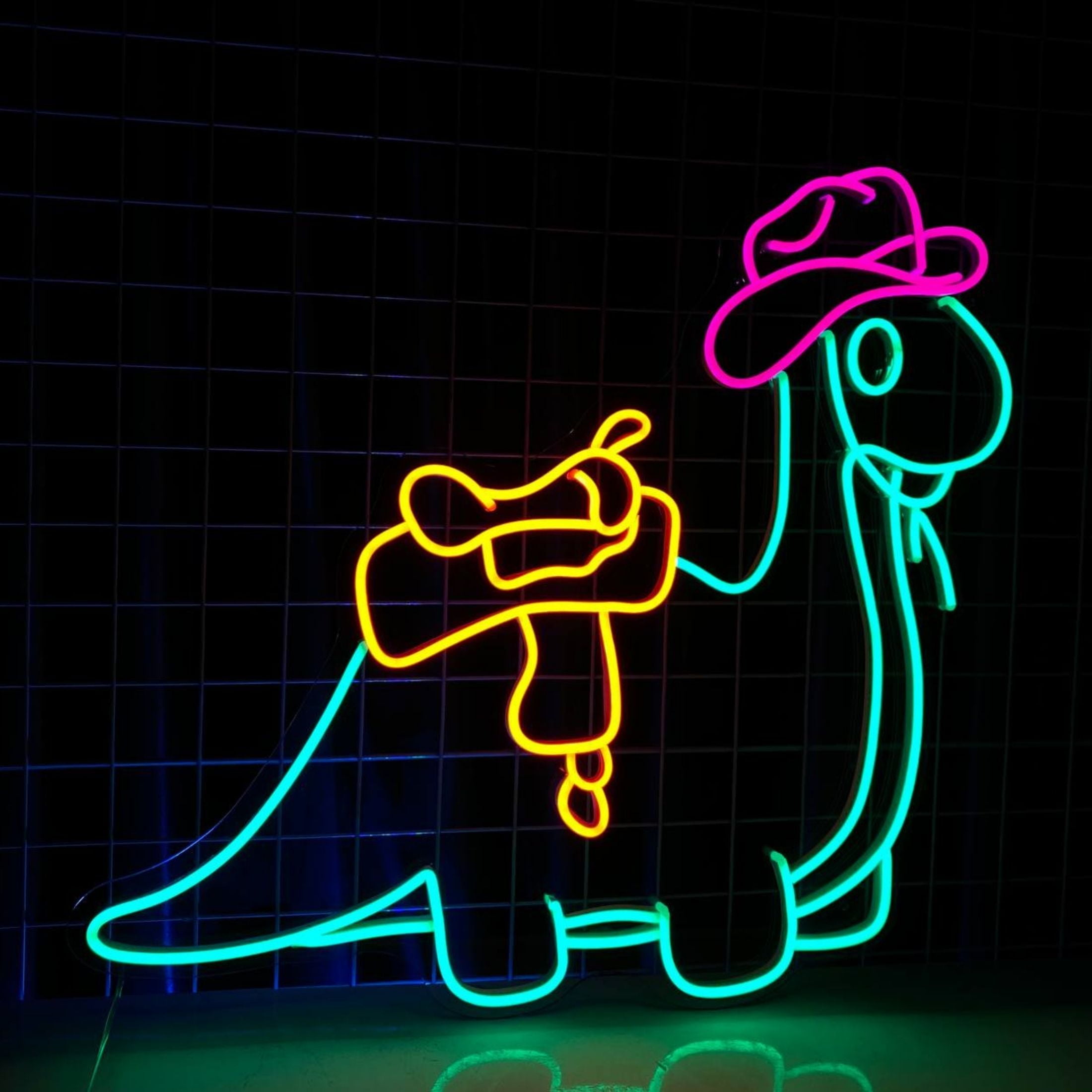 Handmadetneonsign Cowboy Dinosaur Neon Sign, Dinosaur Wall Art Decor ...