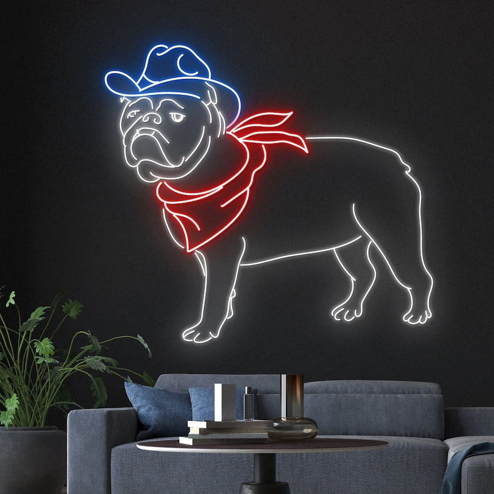 Handmadetneonsign Cowboy English Bulldog Neon Sign, Cowboy Bulldog with ...