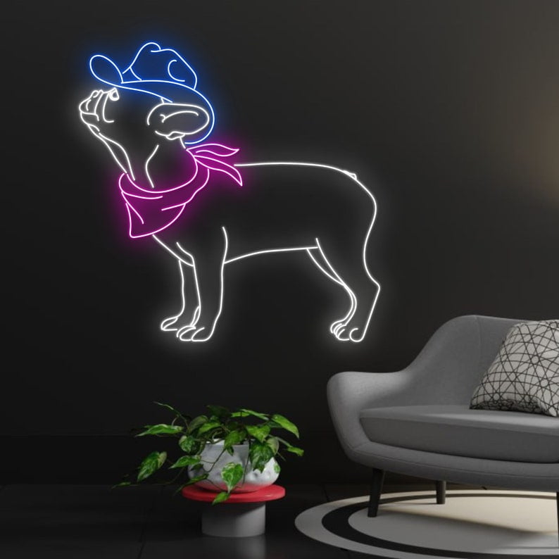 Handmadetneonsign Cowboy French Bulldog Neon Sign, Cowboy Bulldog with ...