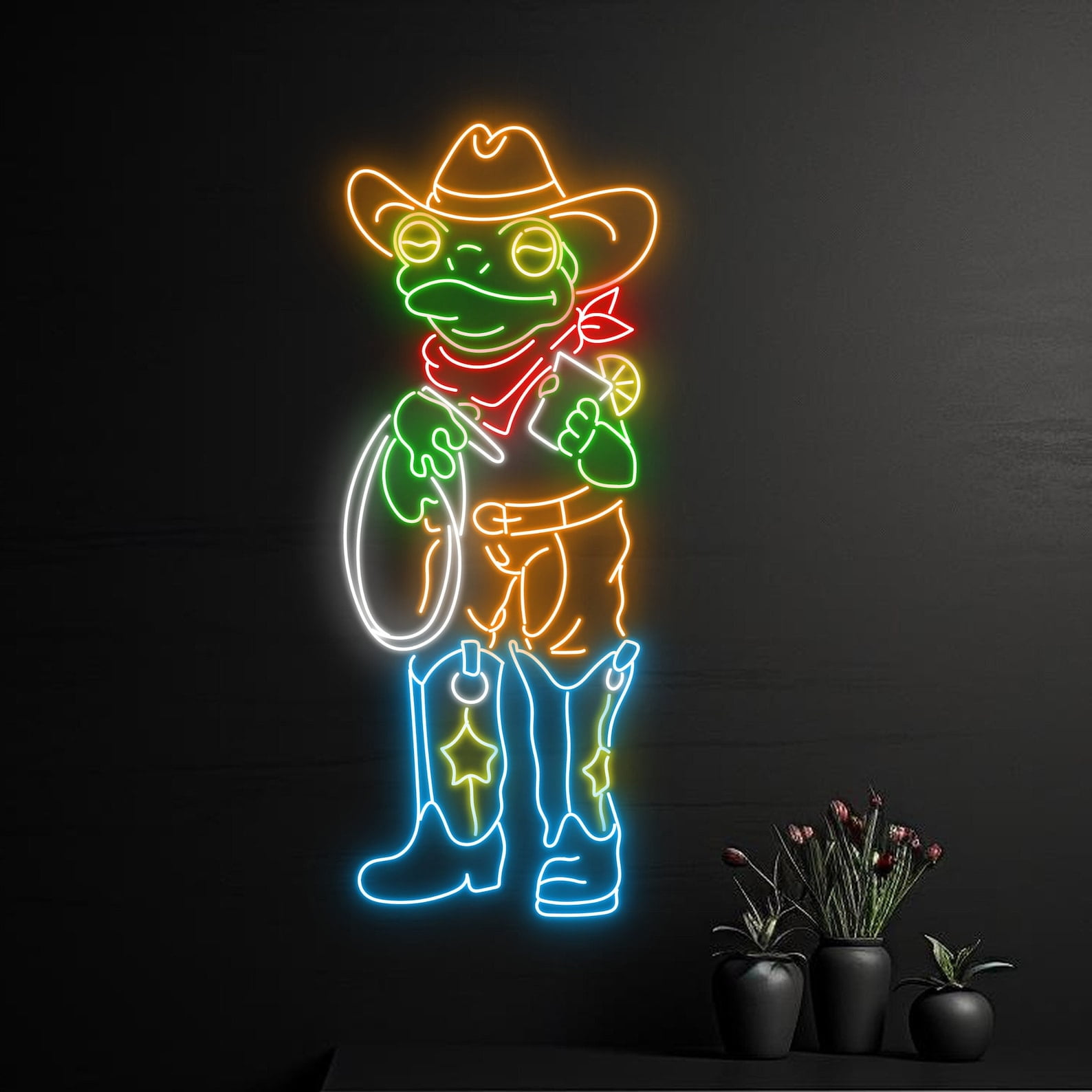 Handmadetneonsign Cowboy Frog Drinking Tequila Neon Sign, Cowboy Frog ...