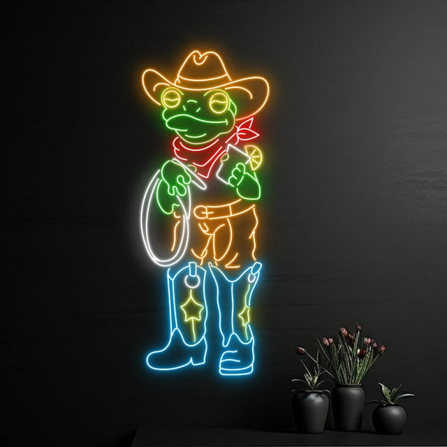 Handmadetneonsign Cowboy Frog Drinking Tequila Neon Sign, Cowboy Toad ...