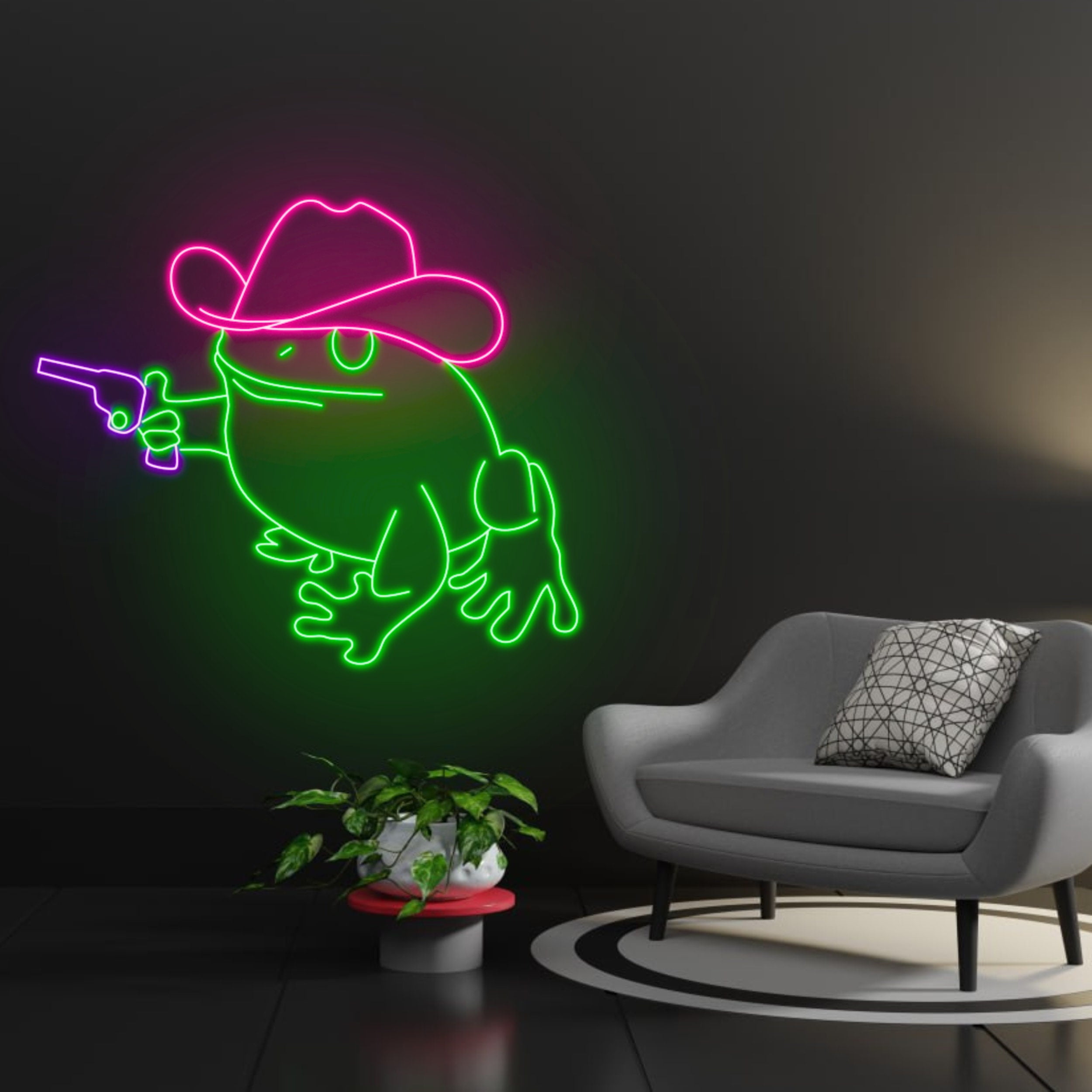 Handmadetneonsign Cowboy Frog Neon Sign, Cowboy Frog Led Signs, Cowboy ...