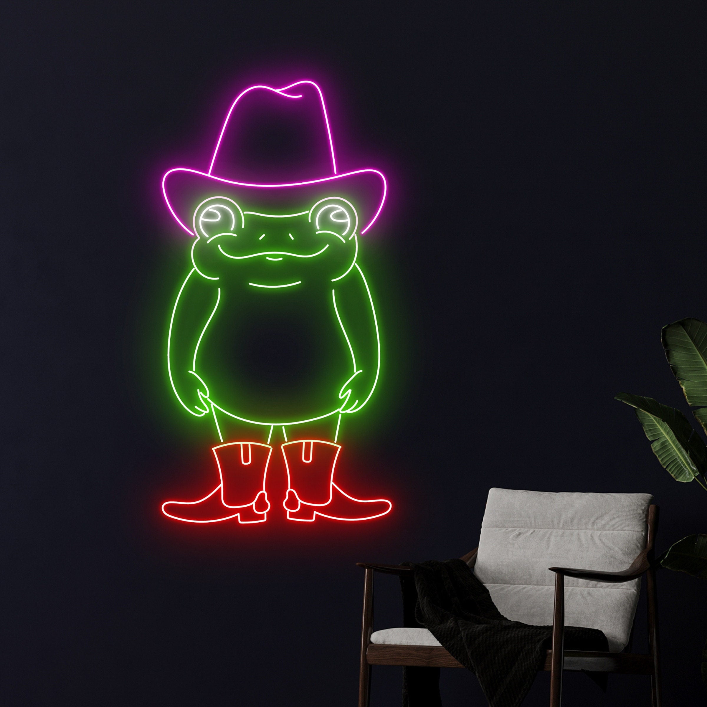 Handmadetneonsign Cowboy Frog Neon Sign, Cowboy Hat Boots Frog Led Sign ...