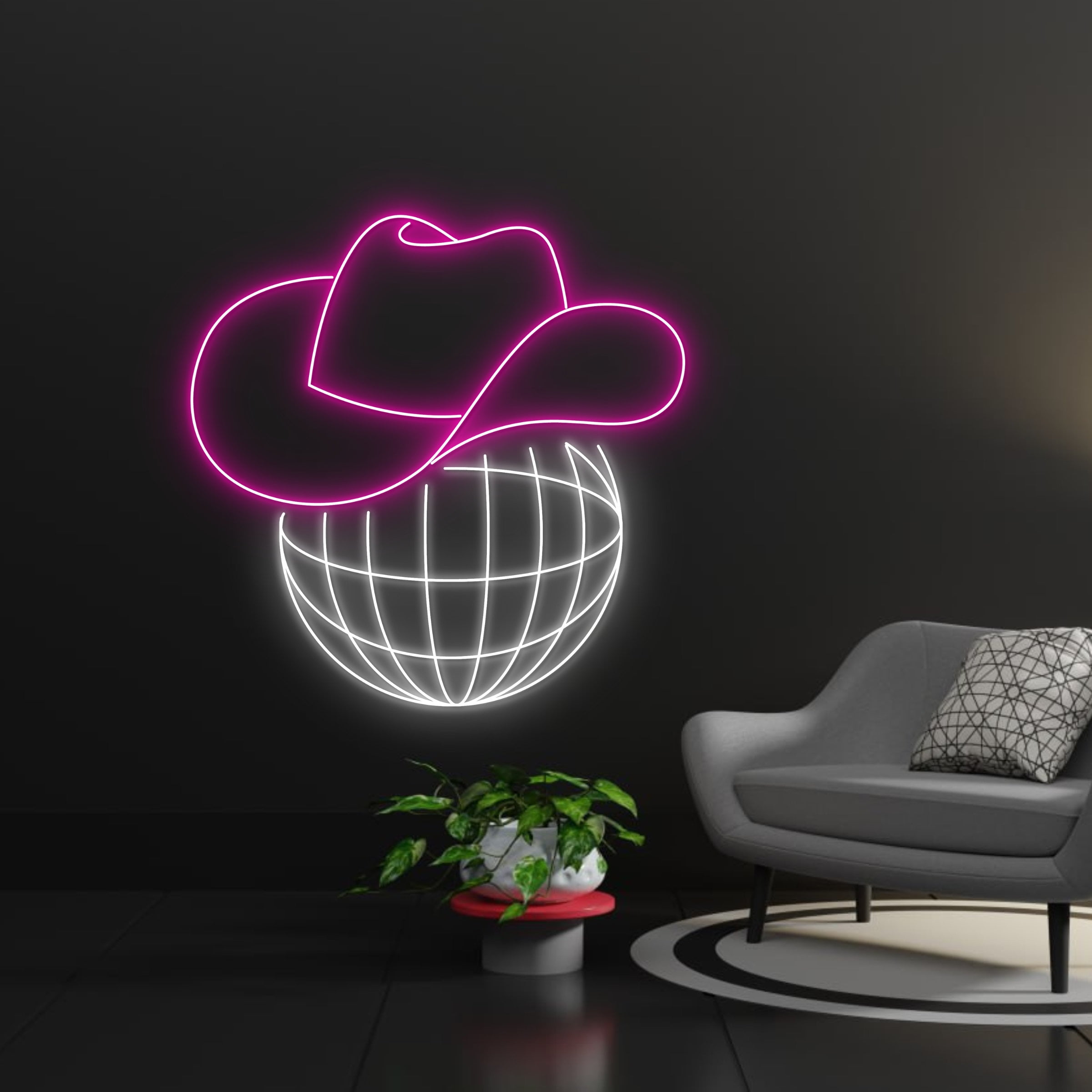 Handmadetneonsign Cowboy Hat Disco Ball Led Sign, Cowboy Hat Disco Ball ...